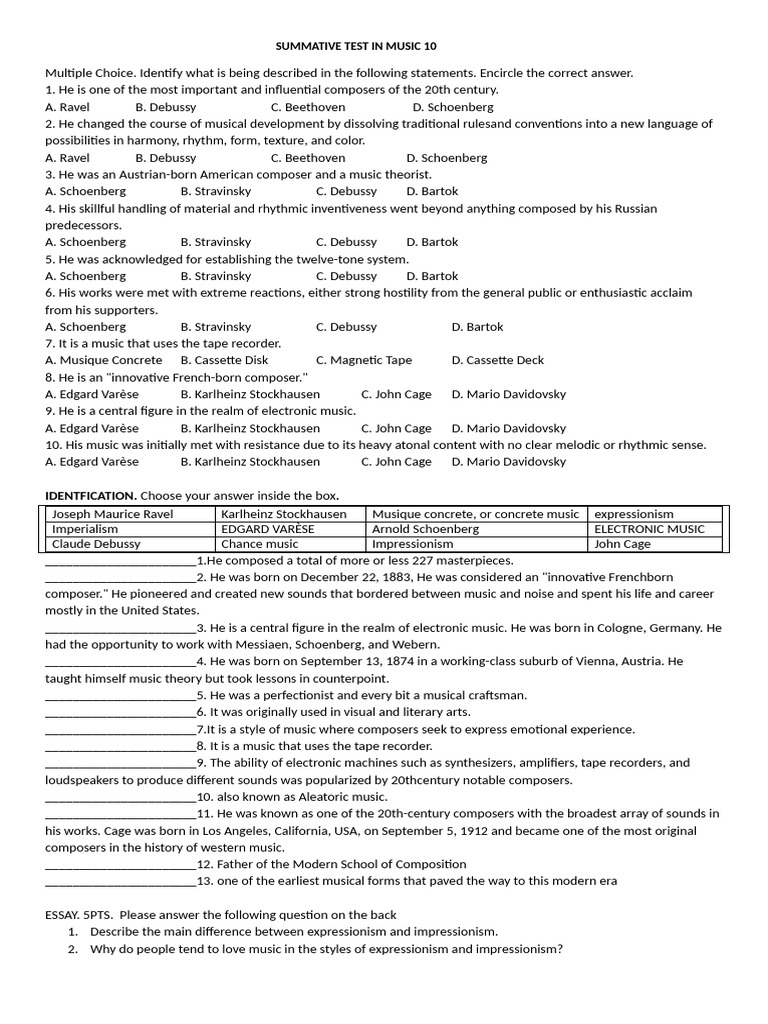 Summative Test in Music 10 | PDF