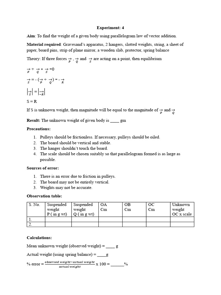 Parallelogram Law of Vectors Exp 4 | PDF