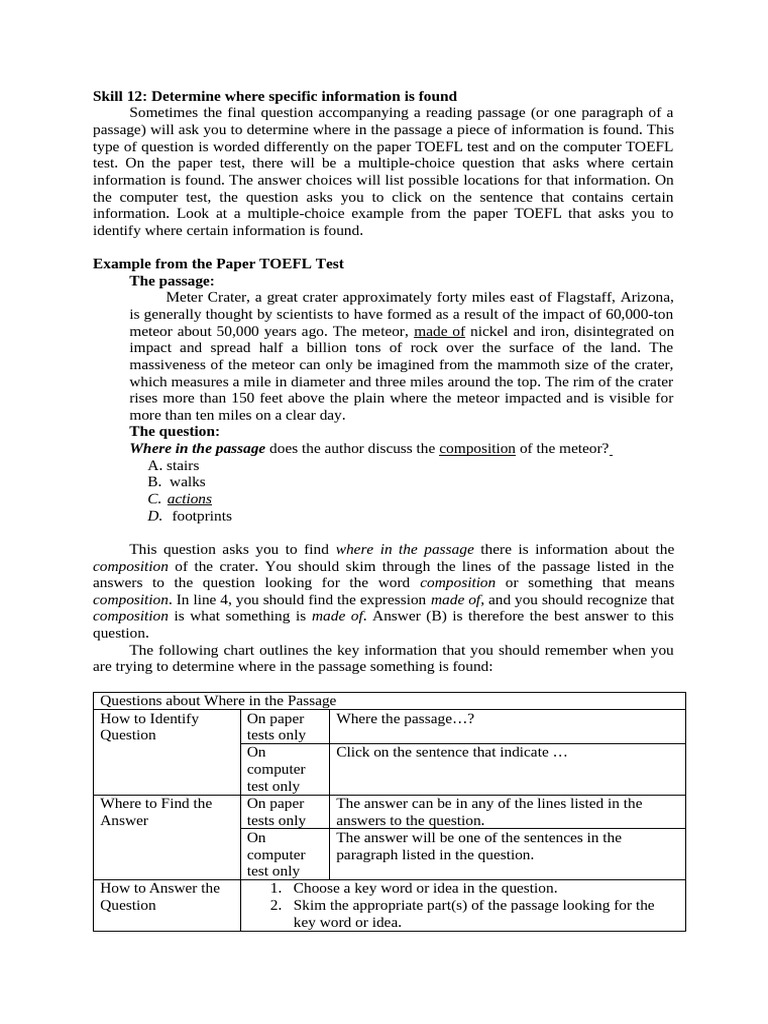 Locating Information in Reading Passages | PDF | Impact Crater | Test ...