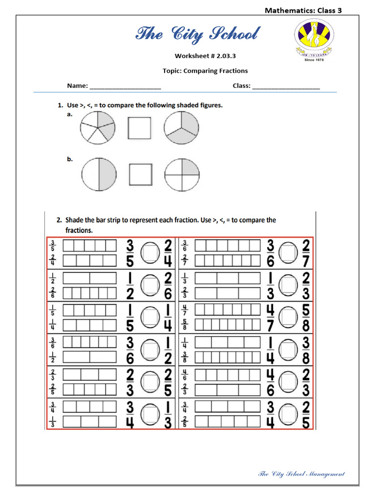Comparing Fractions (1) | PDF