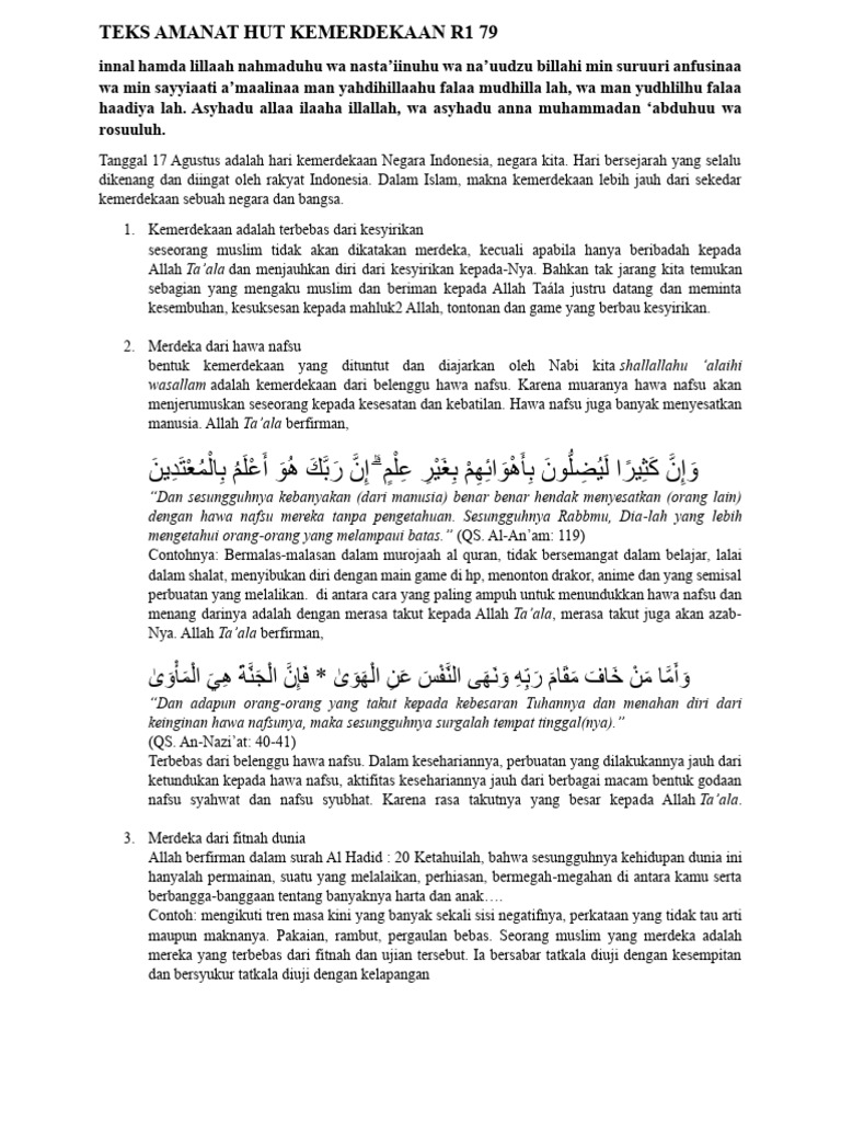 TEKS AMANAT HUT KEMERDEKAAN R1 79 Fix | PDF