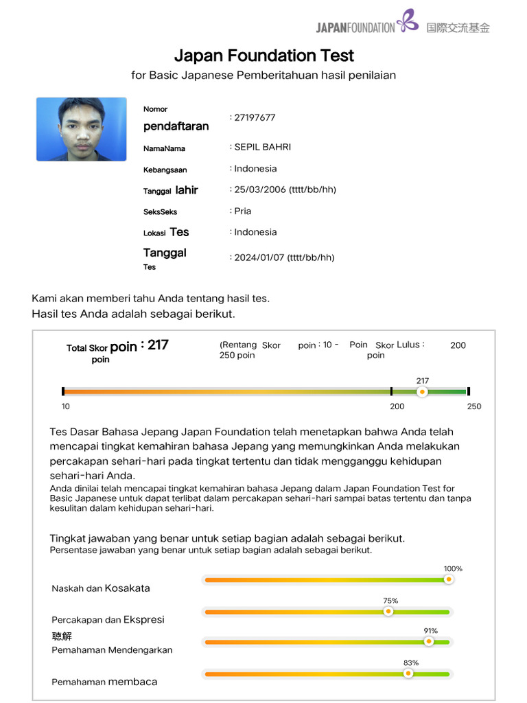 Sertipikat JFT Prometrik | PDF