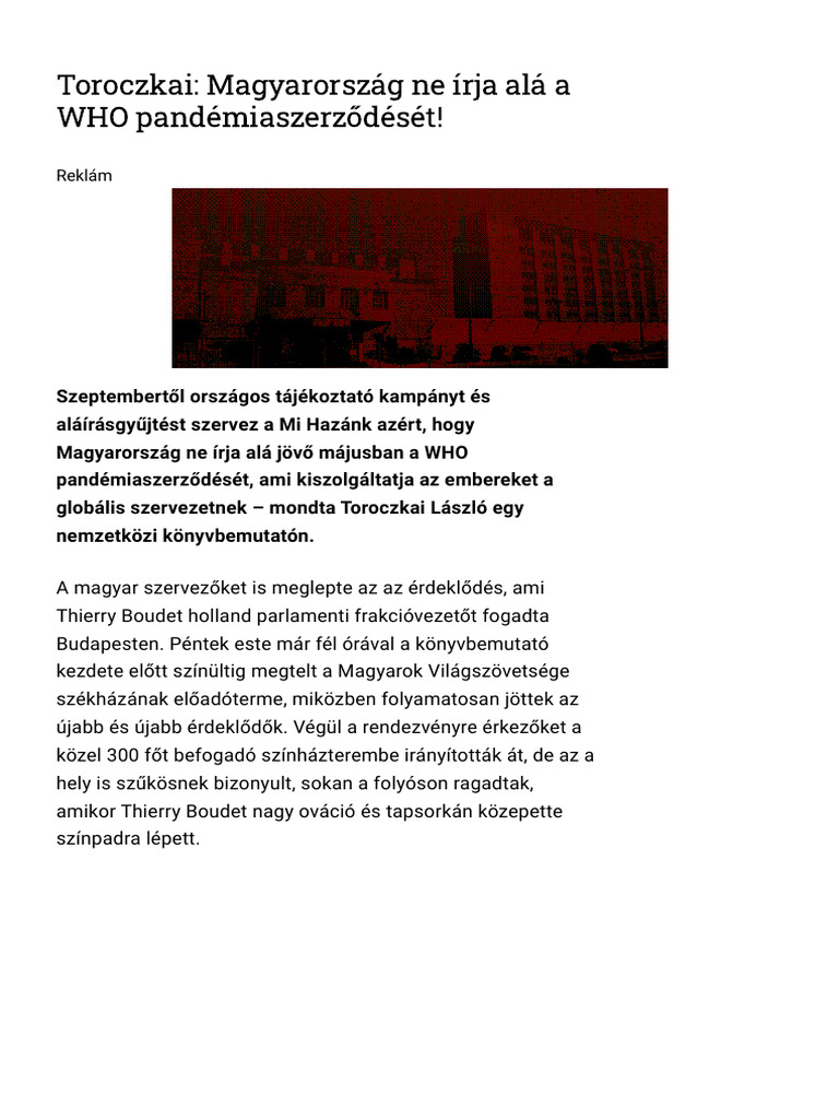 Kuruc - Info - Toroczkai - Magyarország Ne Írja Alá A WHO Pandémias | PDF