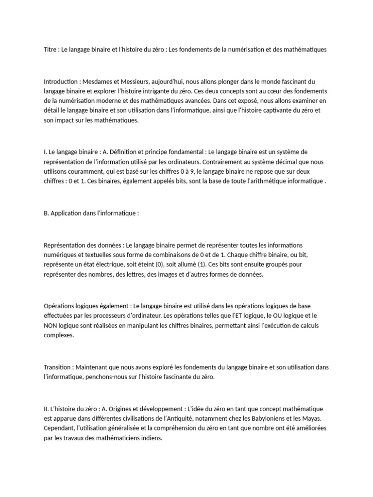 Langage Binaire | PDF