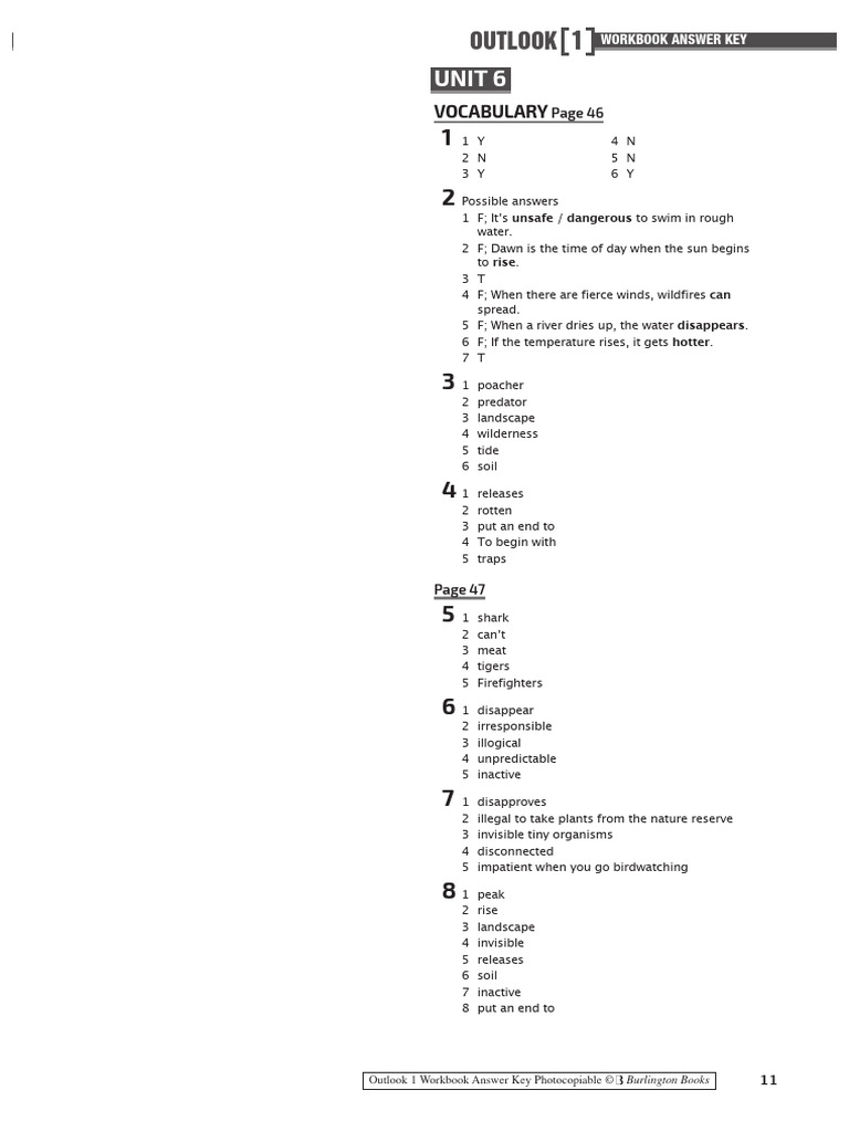 Workbook Unit 6 Answer Key | PDF