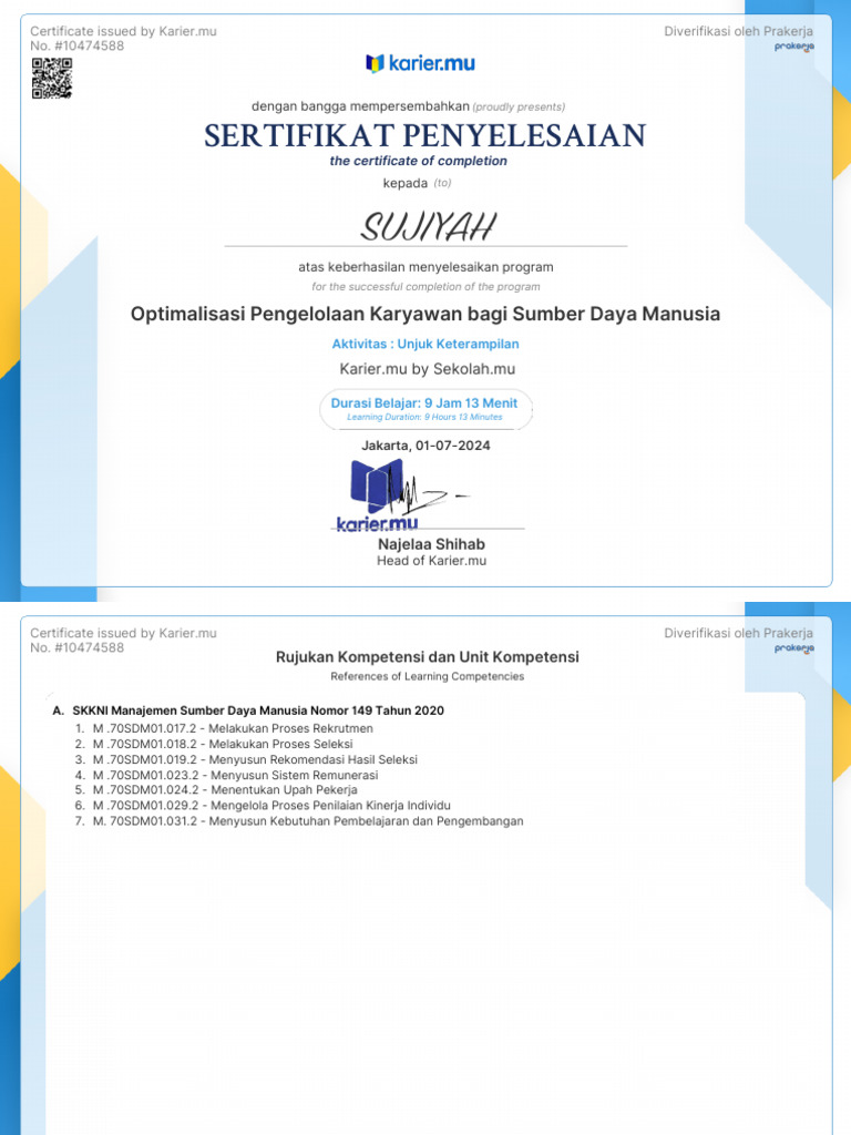 SUJIYAH SERTIFIKAT HR | PDF
