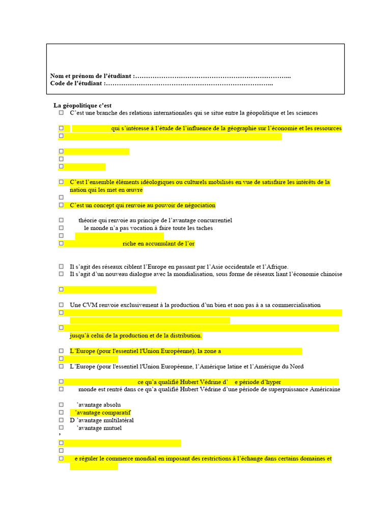 Correction de QCM | PDF