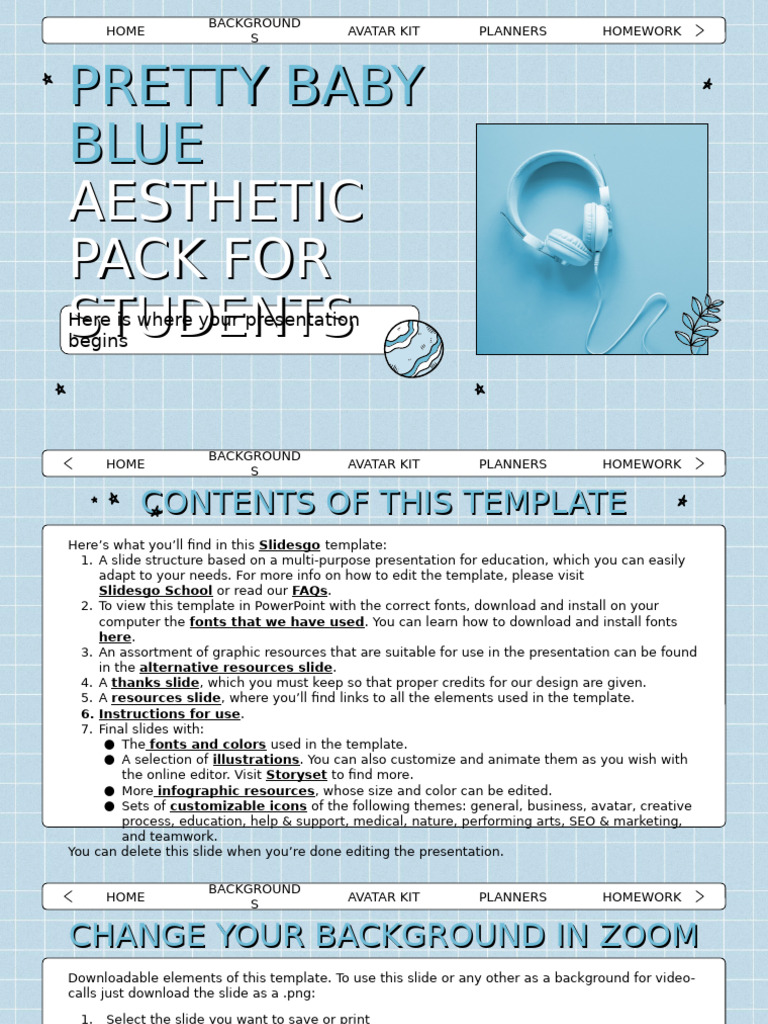 Pretty Baby Blue Aesthetic Pack for Students by Slidesgo | PDF