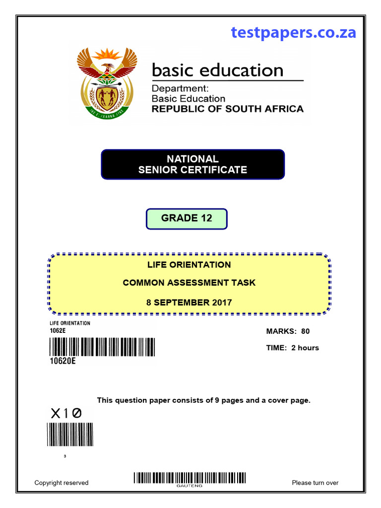 Grade 12 NSC Life Orientation - X10 Preparatory 2017 Question Paper | PDF