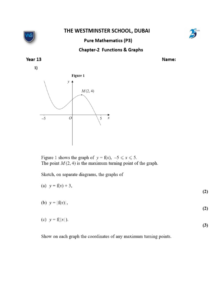 Chapter-2 Functions & Graphs WS.docx | PDF