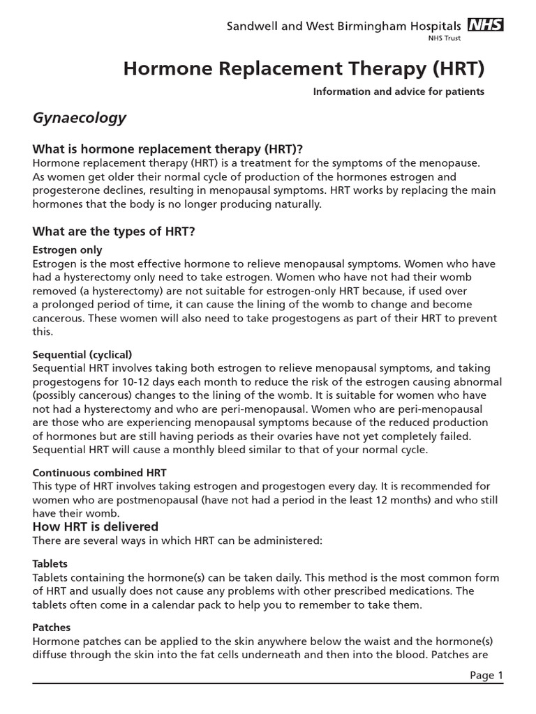 HRT Overview and Patient Guidance | PDF | Hormone Replacement Therapy ...