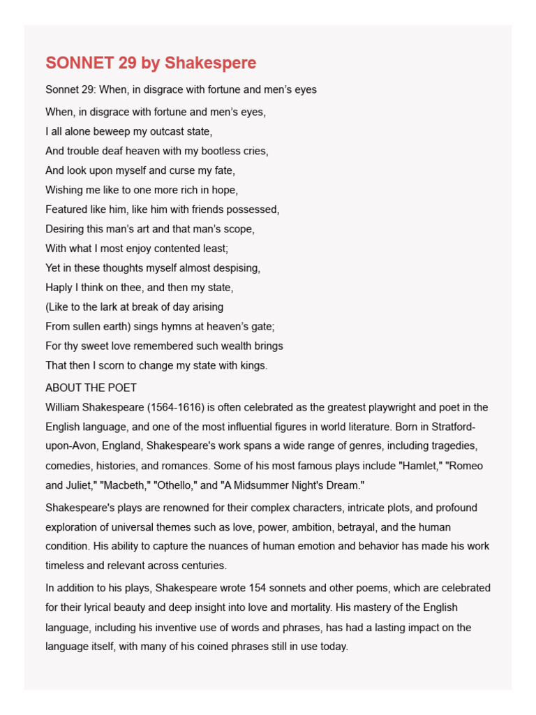 SONNET 29 by Shakespere | PDF