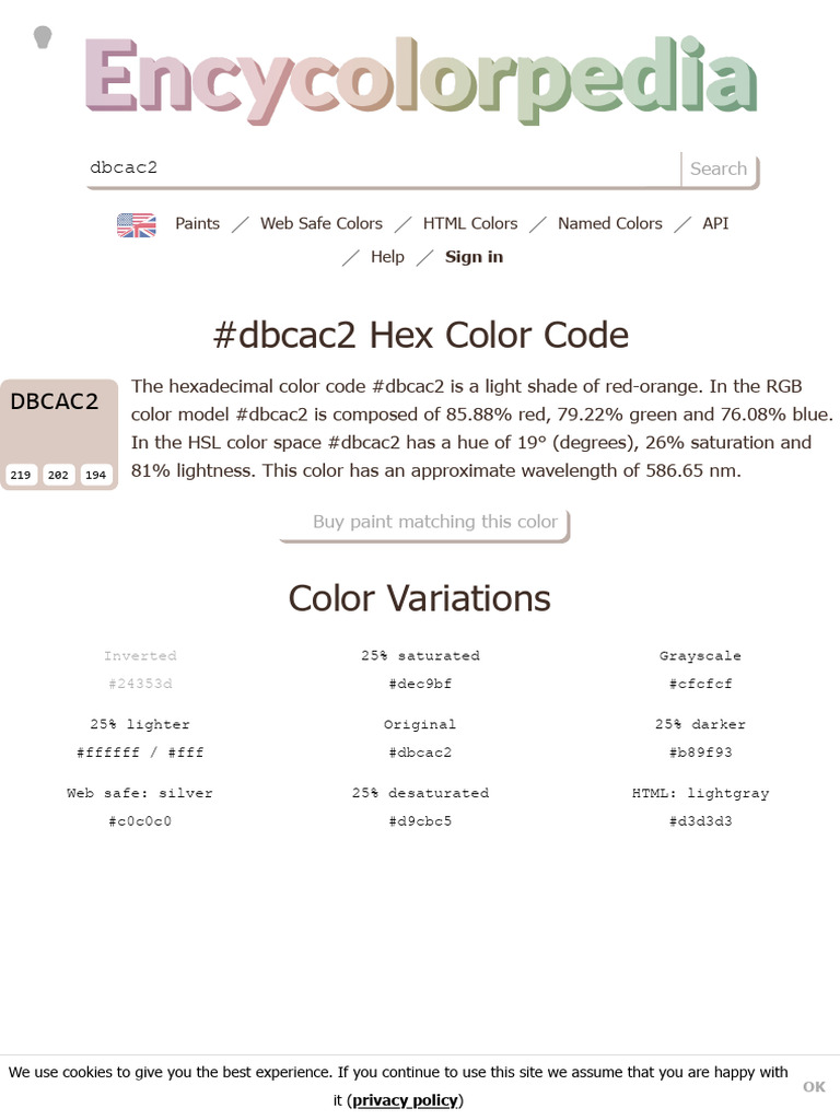 #Dbcac2 Hex Color Code, RGB and Paints | PDF