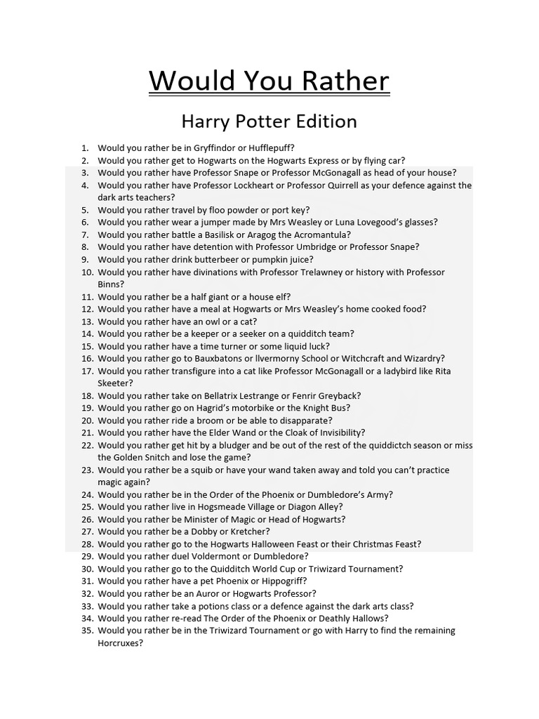Would-You-Rather-Harry-Potter-Edition | PDF