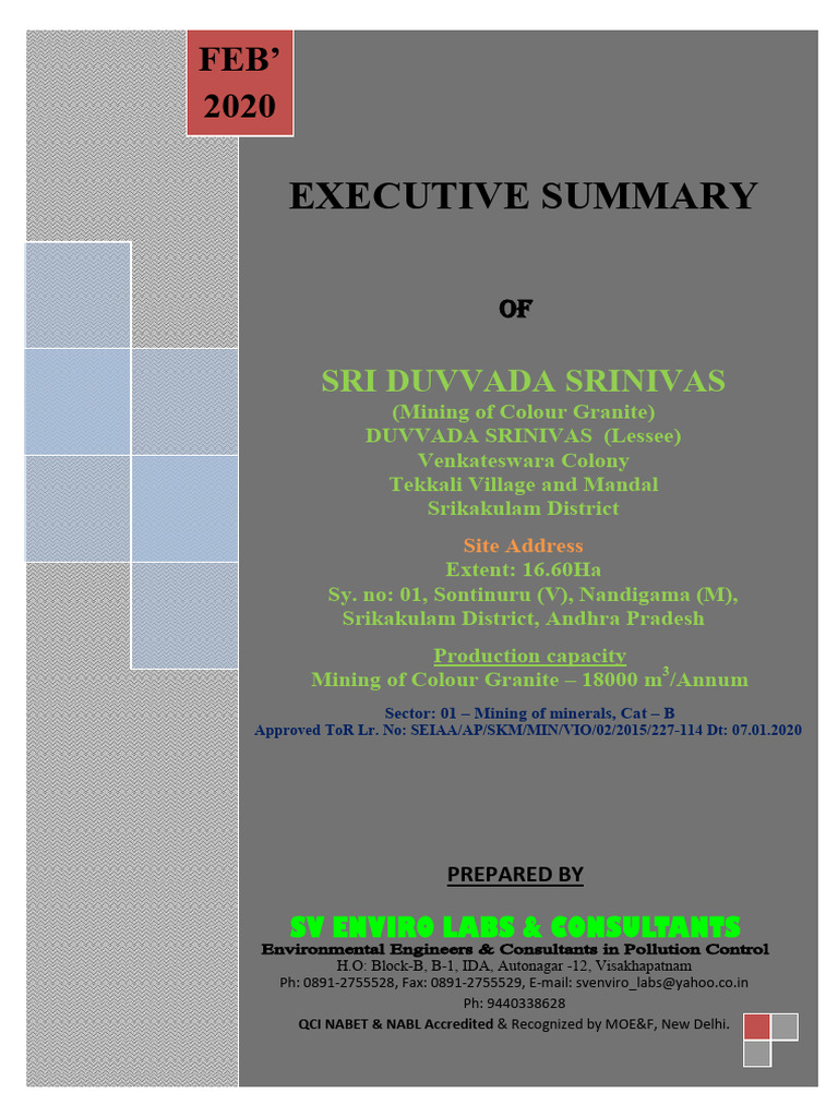 Sri Duvvada Srinivas - EPH - SKLM Dist - English Executive Summary | PDF
