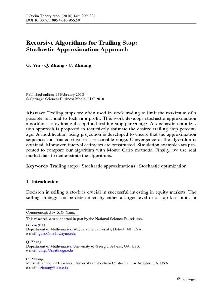 Recursive Algorithms For Trailing Stop | PDF