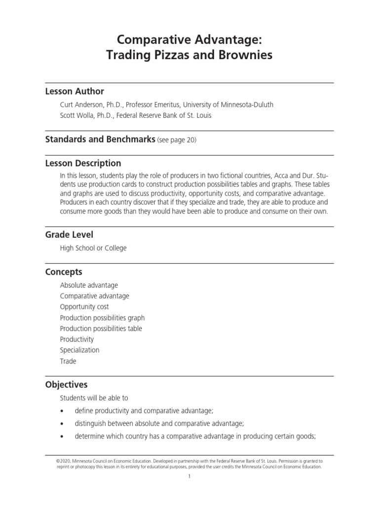 Comparative Advantage Trading Pizzas and Brownies | PDF