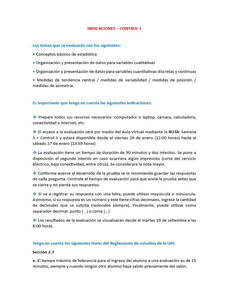 MA444 - 2024 00 - Indicaciones Del Control 1 | PDF | Estadísticas ...