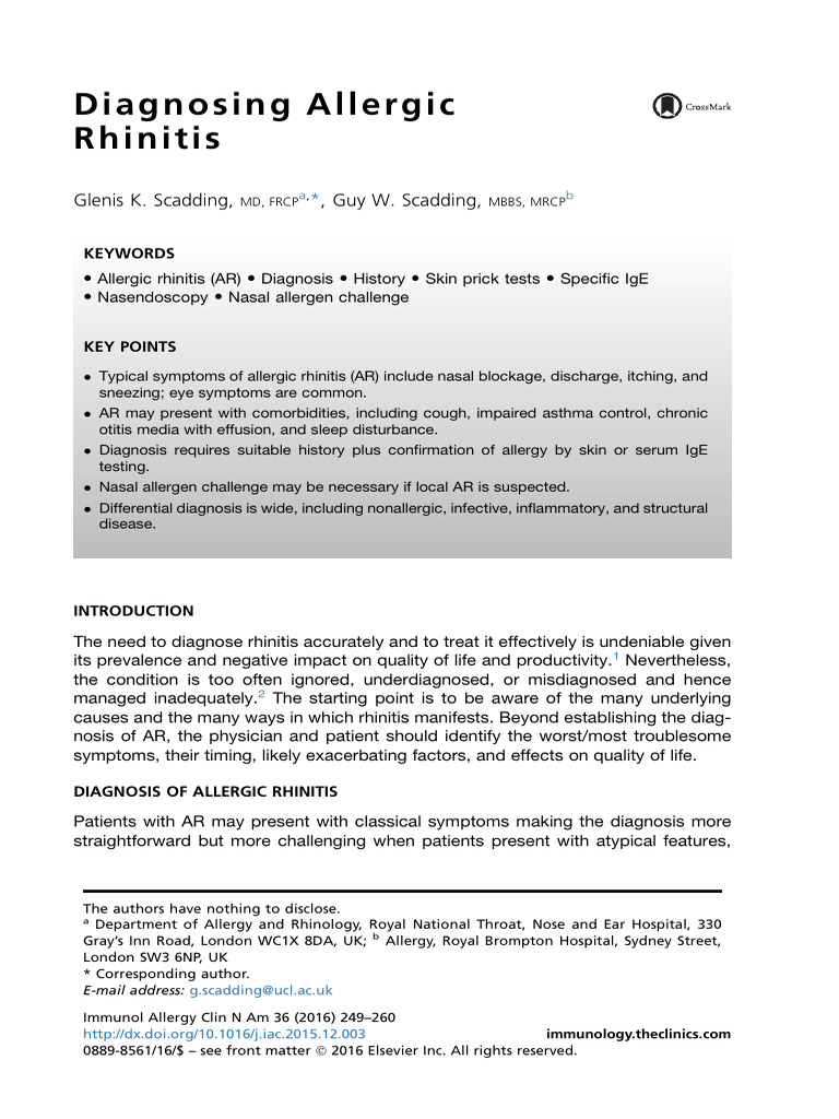 Diagnosing Allergic Rhinitis2016 | PDF | Allergen | Wellness