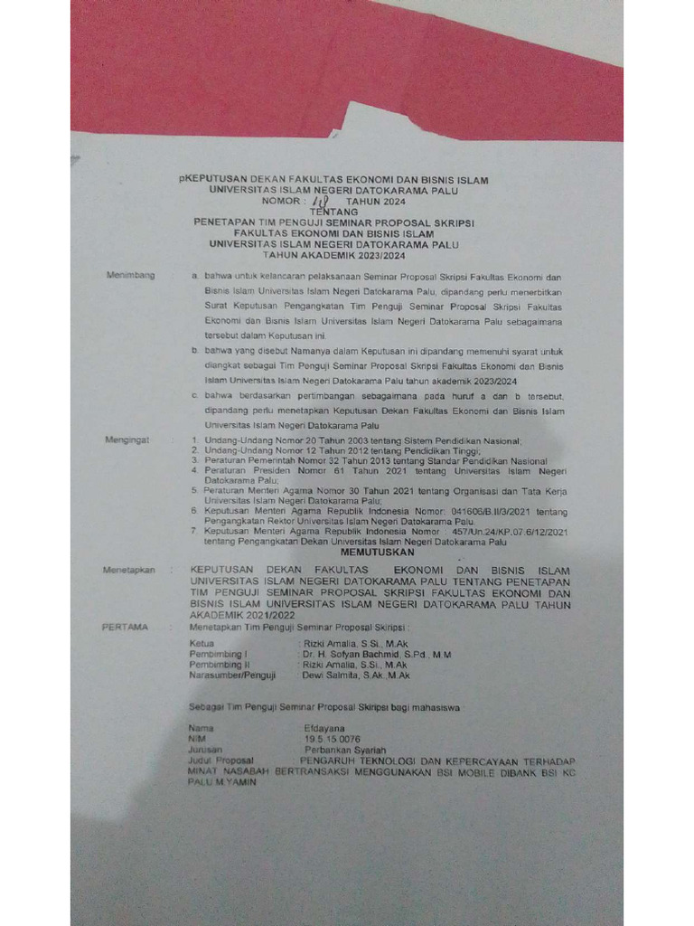 SK Proposal SK Skripsi Efdayana | PDF