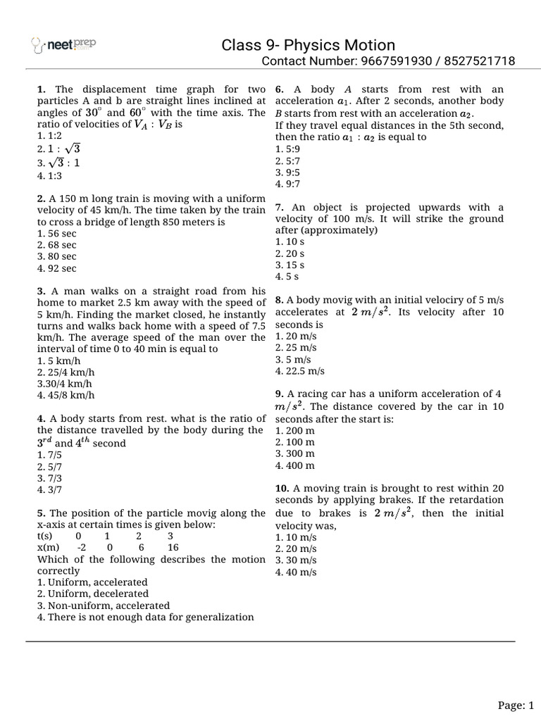 Class 9 - Physics Motion | PDF