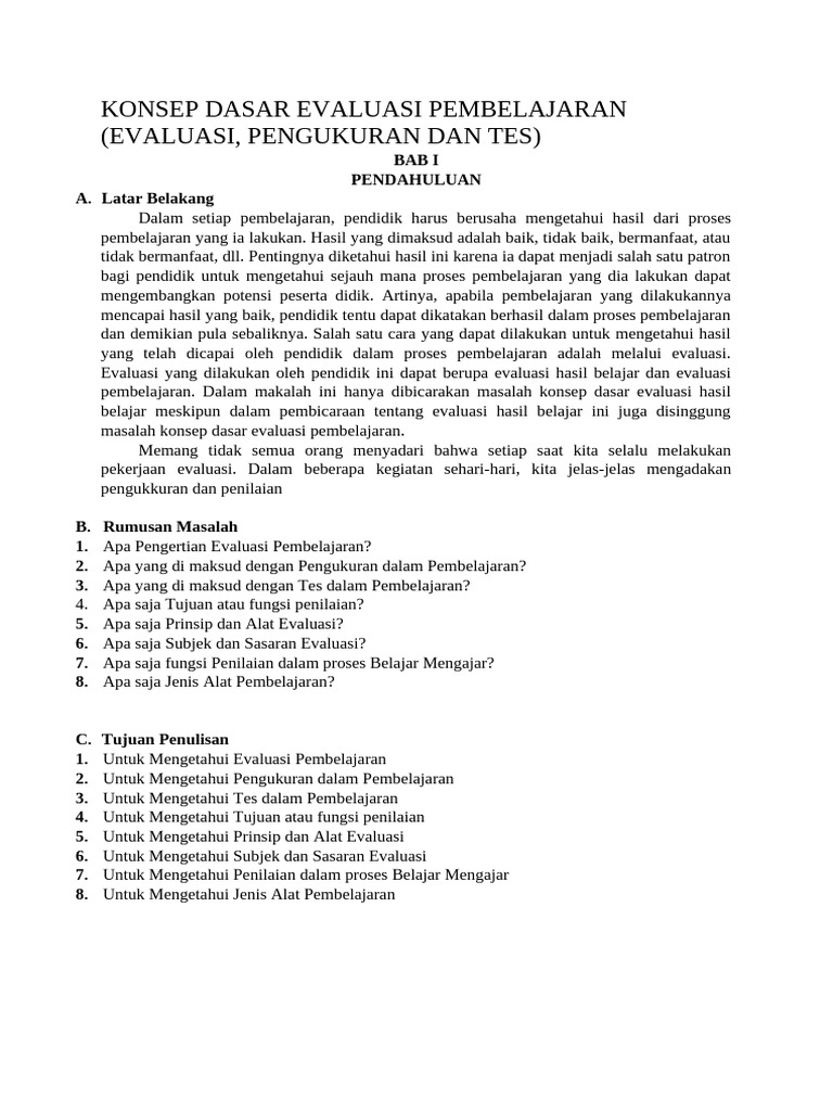 Konsep Dasar Evaluasi Pembelajaran (Evaluasi, Pengukuran Dan Tes) | PDF