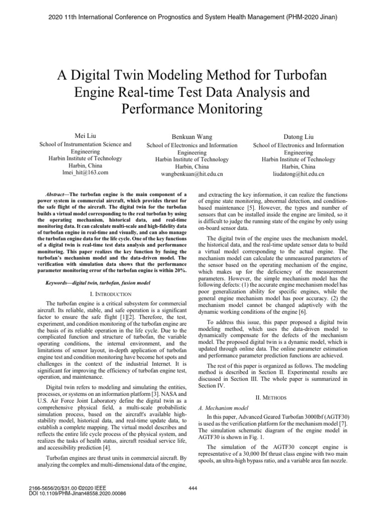 A Digital Twin Modeling Method For Turbofan Engine Real Time Test Data Analysis And Performance