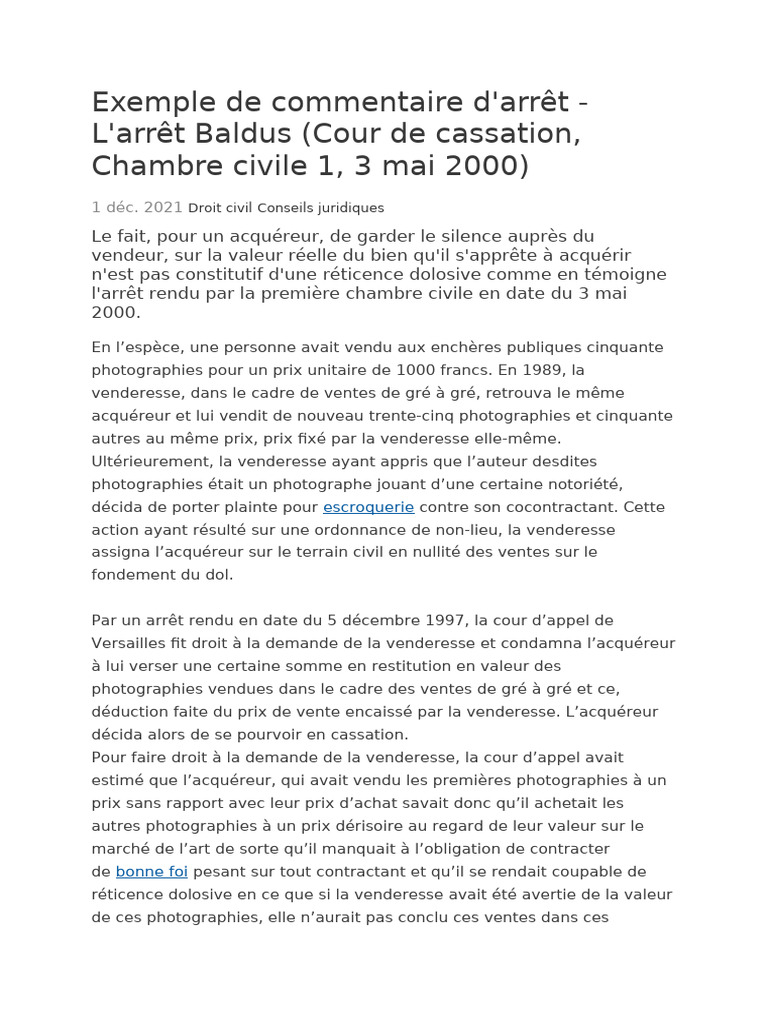 Exemple de Commentaire Arrêt Baldus | PDF