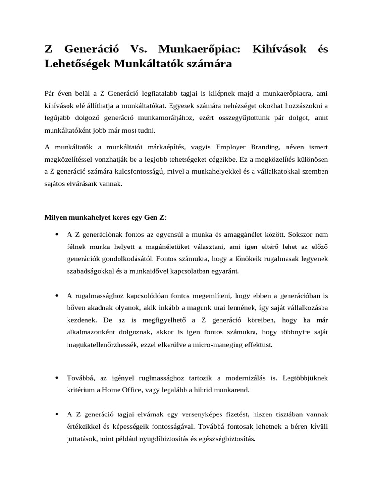 Cikk - Z Generáció És A Munkavállalás | PDF