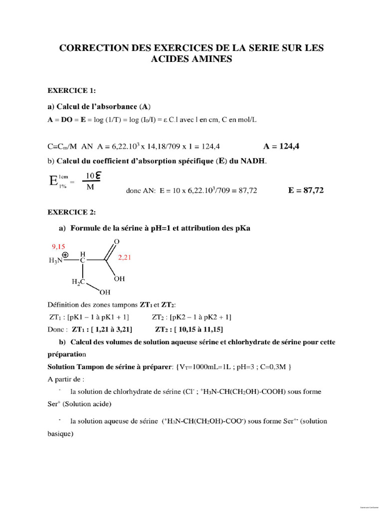 Correction Des Exercices de La Serie Sur Les Acides Amines l3pc 2023 ...