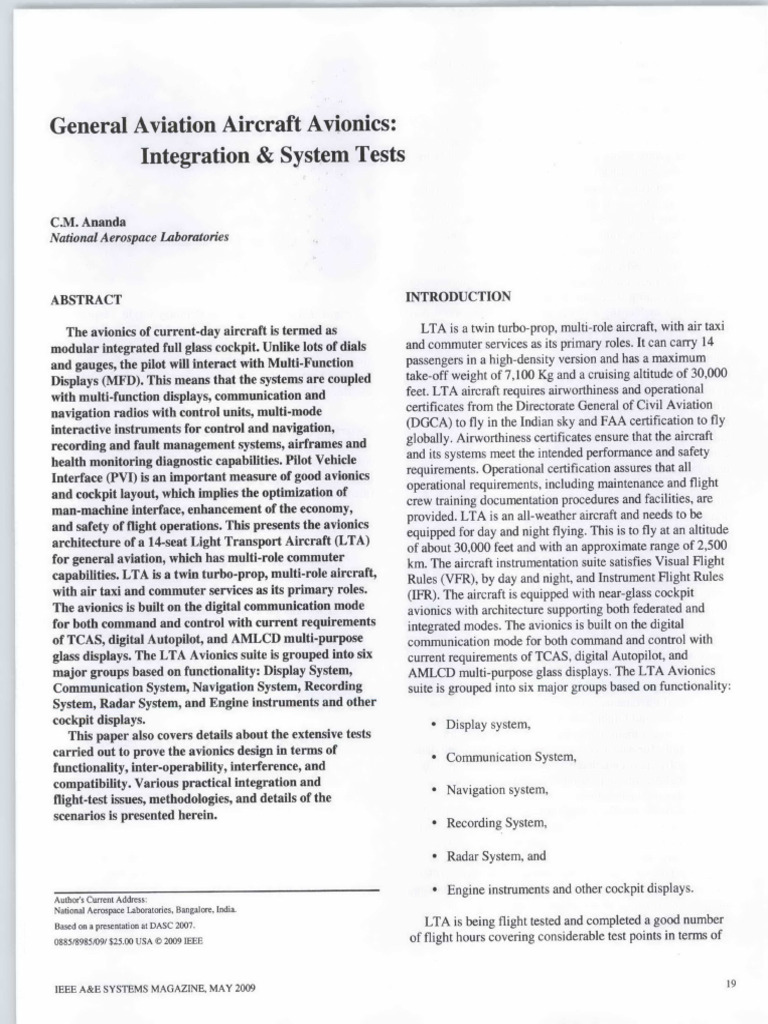 General Aviation Aircraft Avionics Integration Amp System Tests | PDF