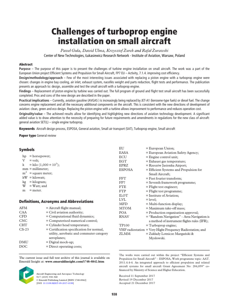 Challenges of Turboprop Engine | PDF