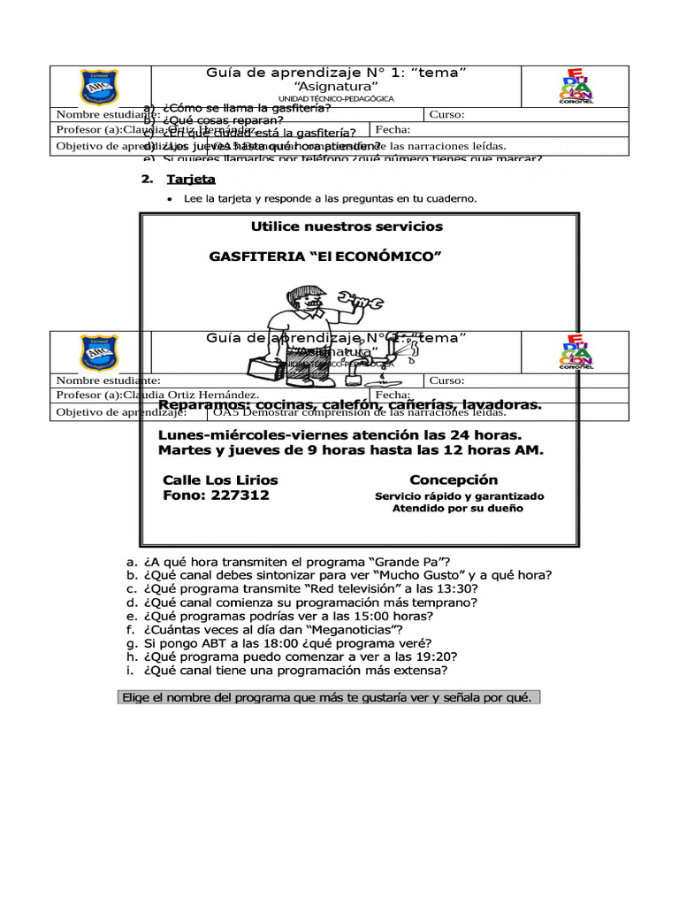 fichas comp lectora 4° basico junio | PDF
