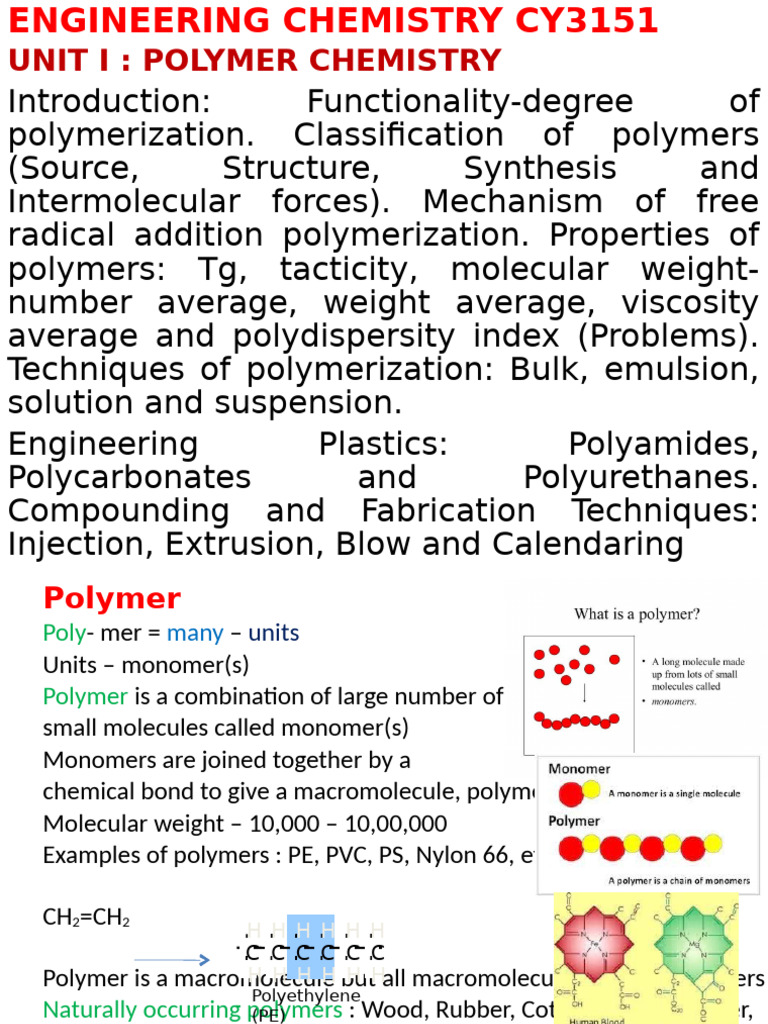 Unit I - Polymer Chemistry | PDF