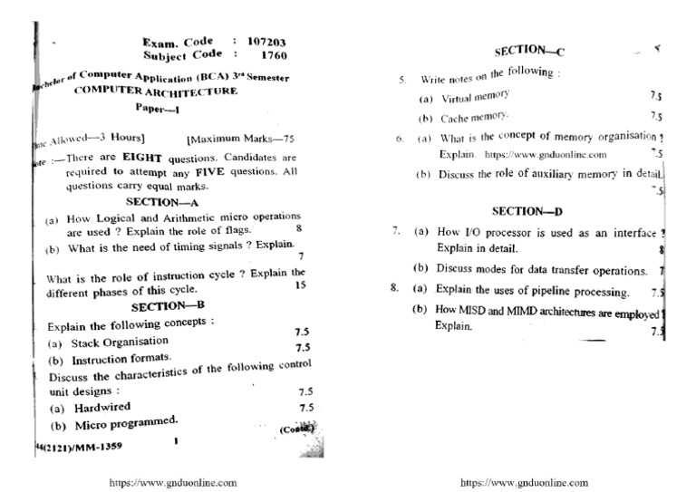 Bca 3 Sem Computer Architecture 1760 2021 | PDF