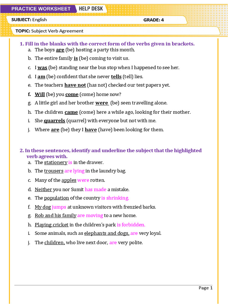 Subject Verb Agreement Practice 5 | PDF