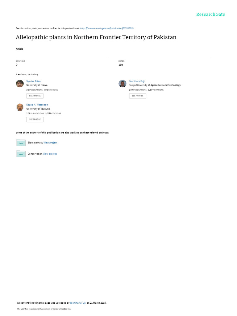 Allelopathic Plants in Northern Frontier Territory | PDF