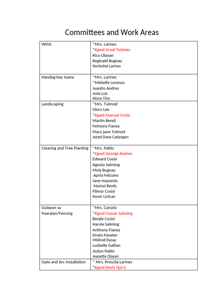 Committees and Work Areas | PDF
