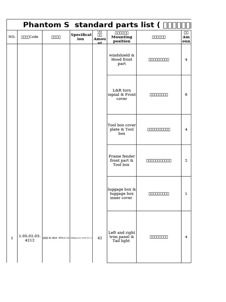 20230823校对Phantom S Standard Parts List (猎鹰七代标准件清单） | PDF