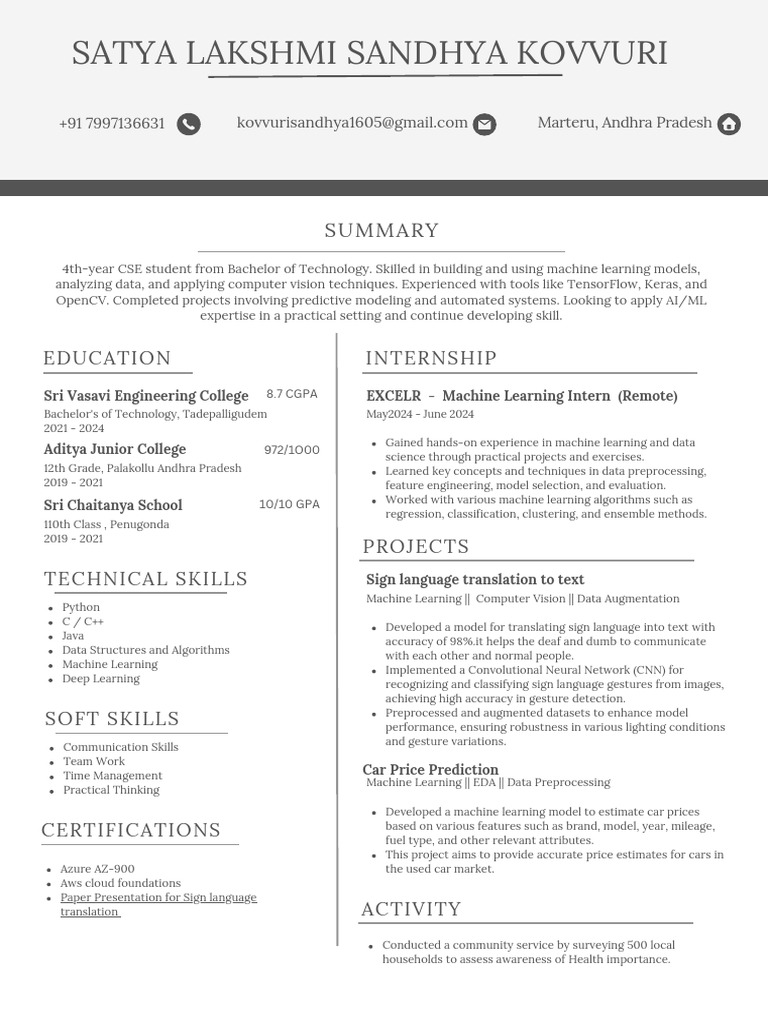Minimalist White and Grey Professional Resume | PDF