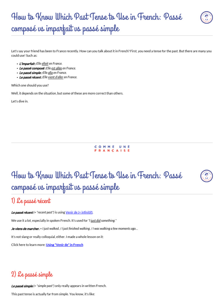 Passe Compose Vs Imparfait | PDF
