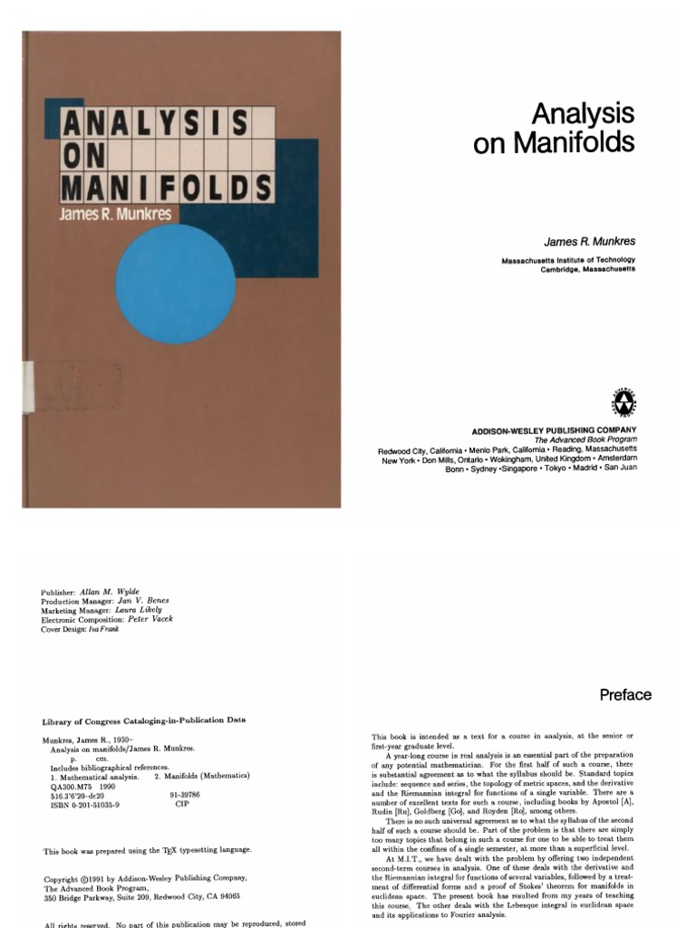 Munkres J Analysis On Manifolds | PDF
