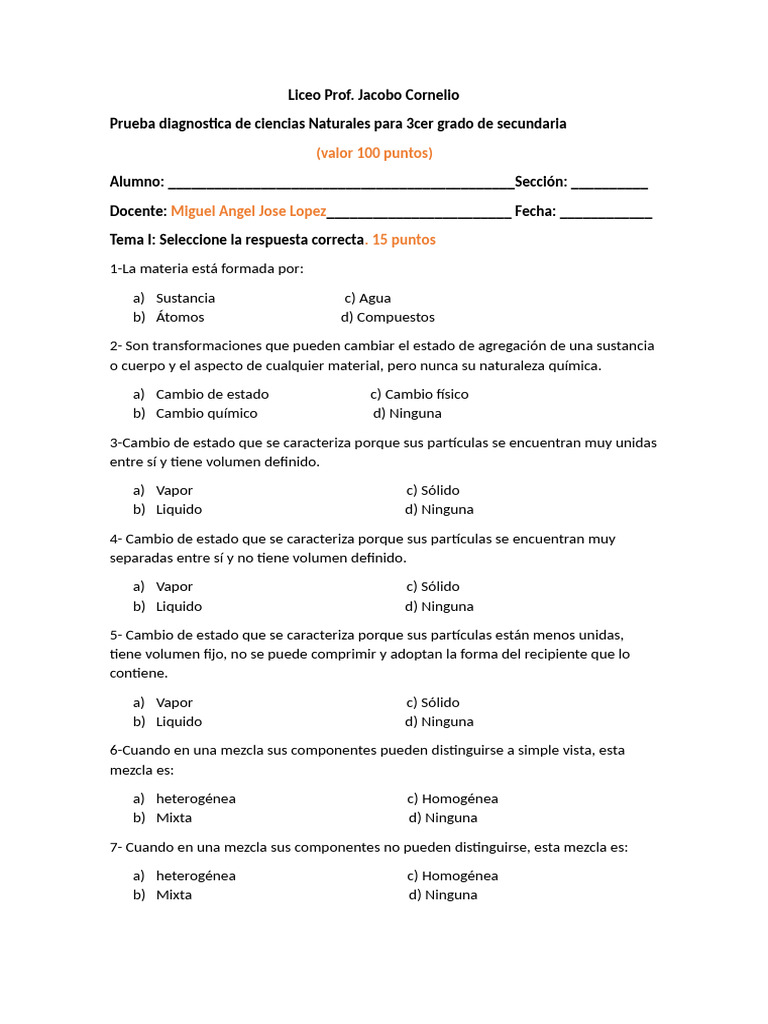 Prueba Diagnostica 3ERO | PDF