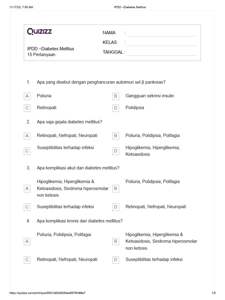 IPDD Diabetes Mellitus - SOAL 01 | PDF