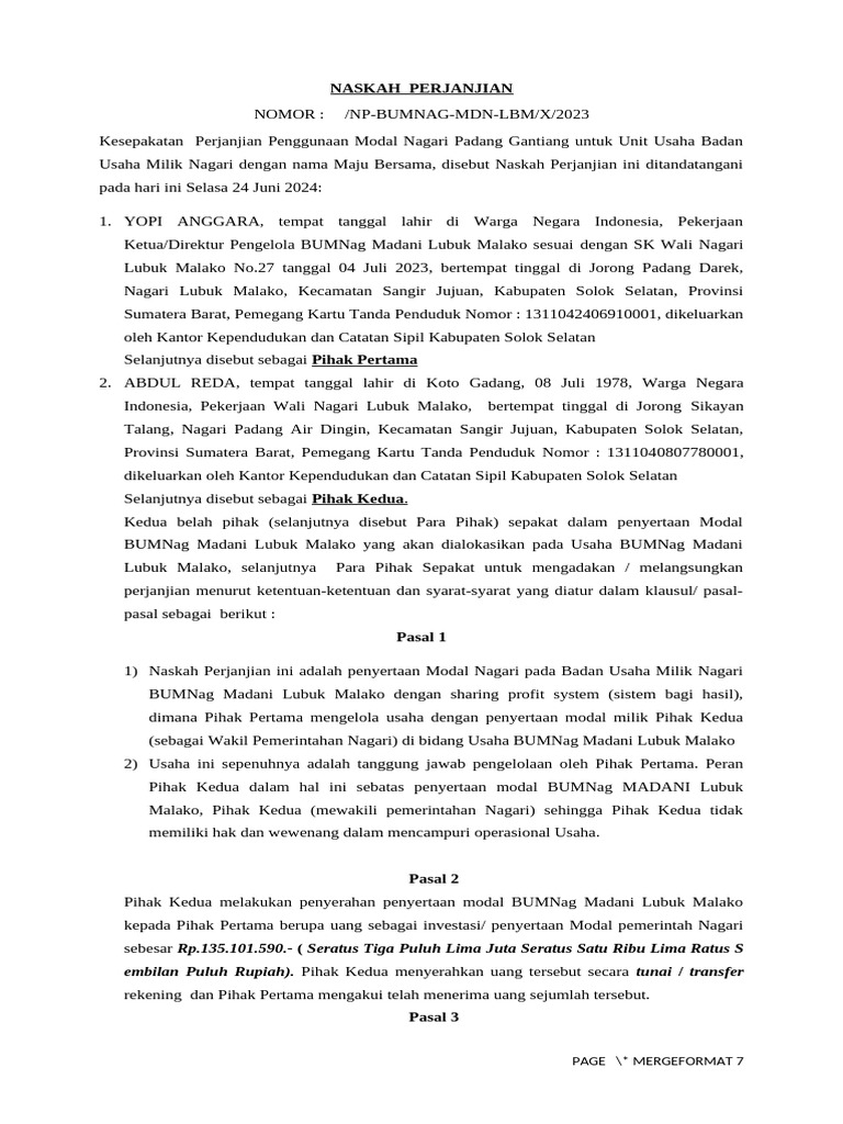 Naskah Perjanjian Penggunaan MDL | PDF