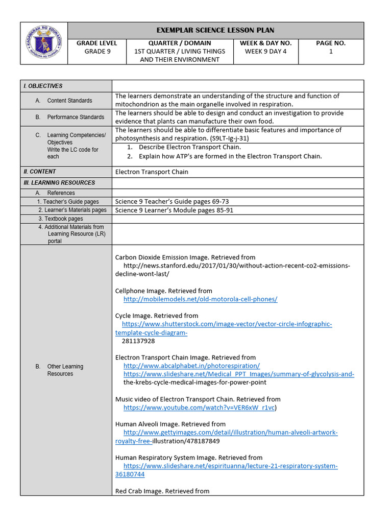 Grade Level Quarter / Domain Week & Day No. Page No.: Exemplar Science ...