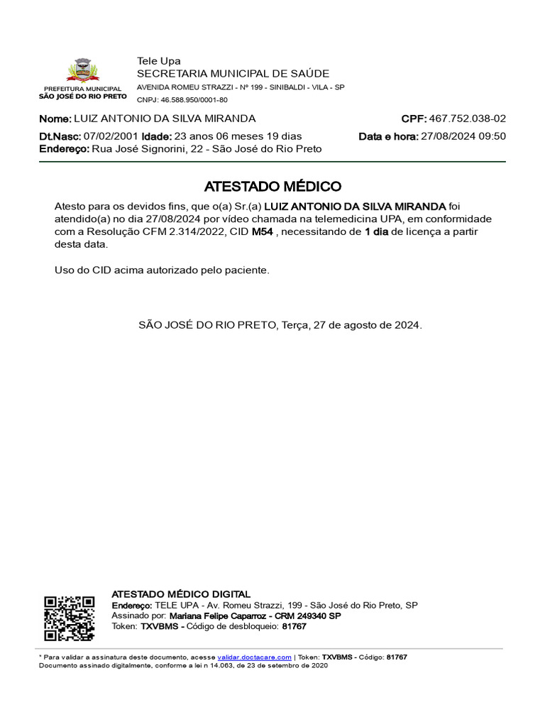 Atestado Médico: Avenida Romeu Strazzi - #199 - Sinibaldi - Vila - SP ...