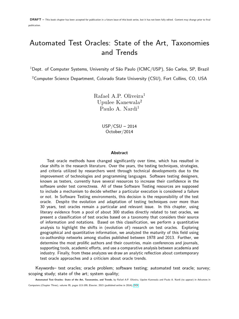 Automated Test Oracles State of The Art-1-20 | PDF