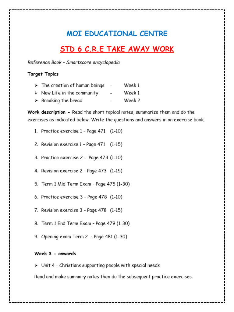 Grade 6 - C.R.E Assignment | PDF
