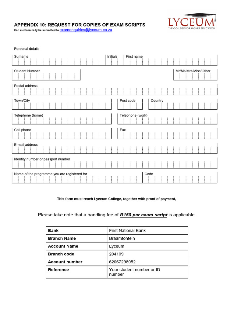 Copies of Exam Script Form - 2019 | PDF